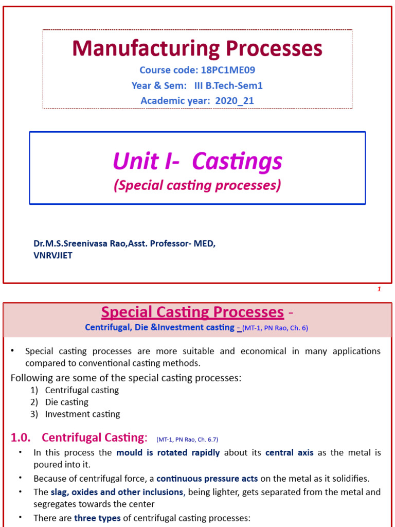 UNIT-2 MCT - Special casting processes | Download Free PDF | Casting | Building Materials