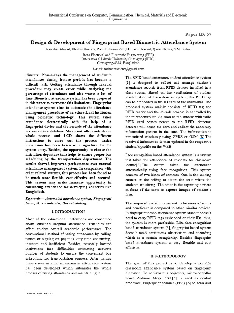 Design and Development of Fingerprint Ba | PDF | Radio Frequency ...