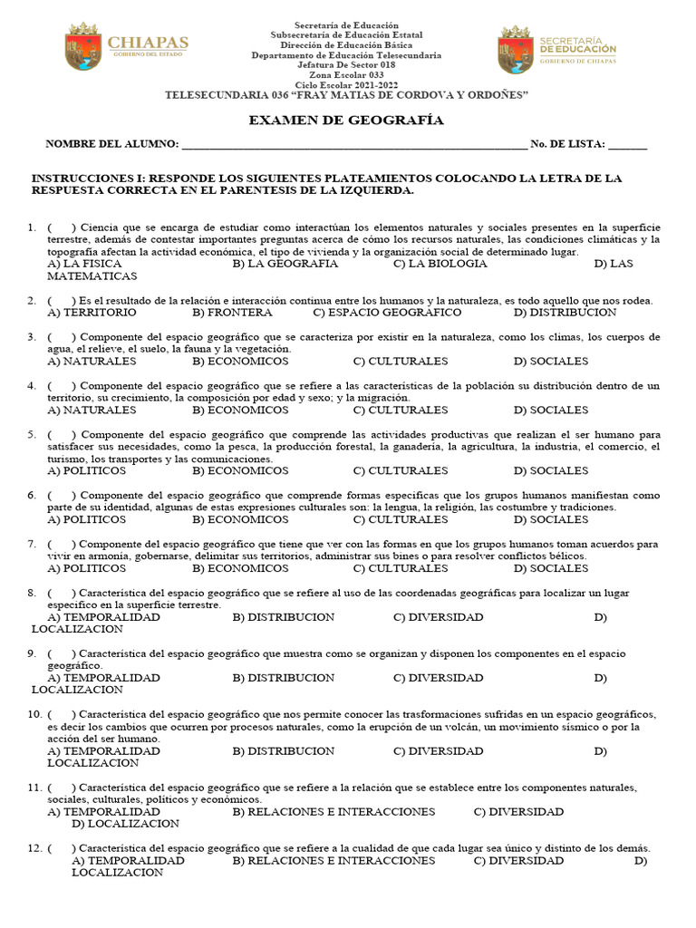 Examen de Geografia | PDF | Geografía | Tierra