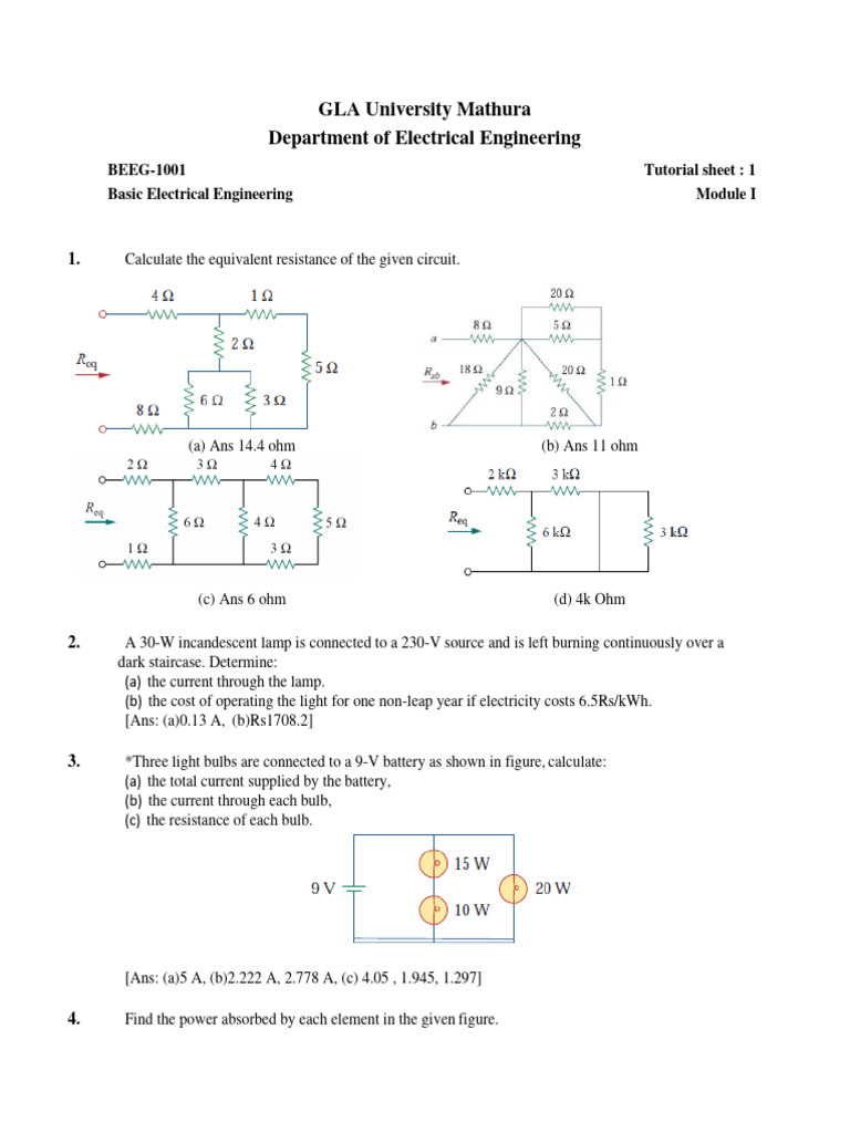 Tutorial Sheet 1 | PDF