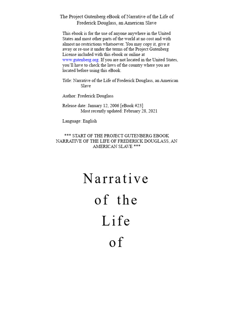 The Project Gutenberg Ebook of Narrative of The Life of Frederick ...