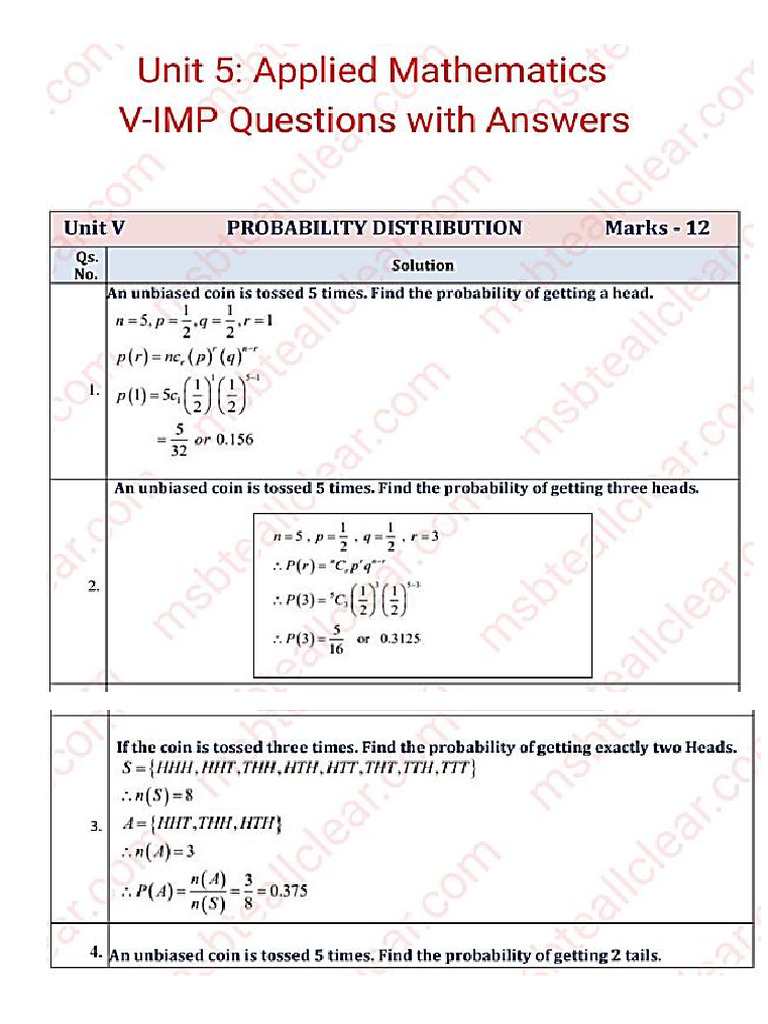 PYQ Onunit V Probability Distribution | PDF