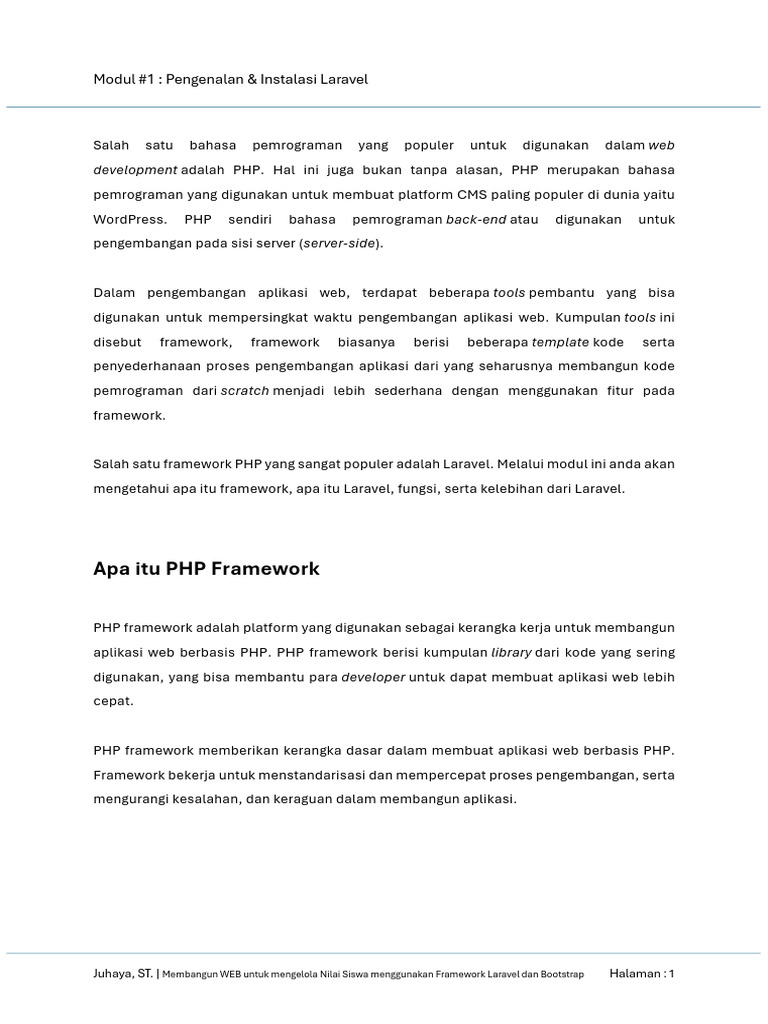 Modul 1 - Pengenalan Dan Instalasi Laravel | PDF | Komputer