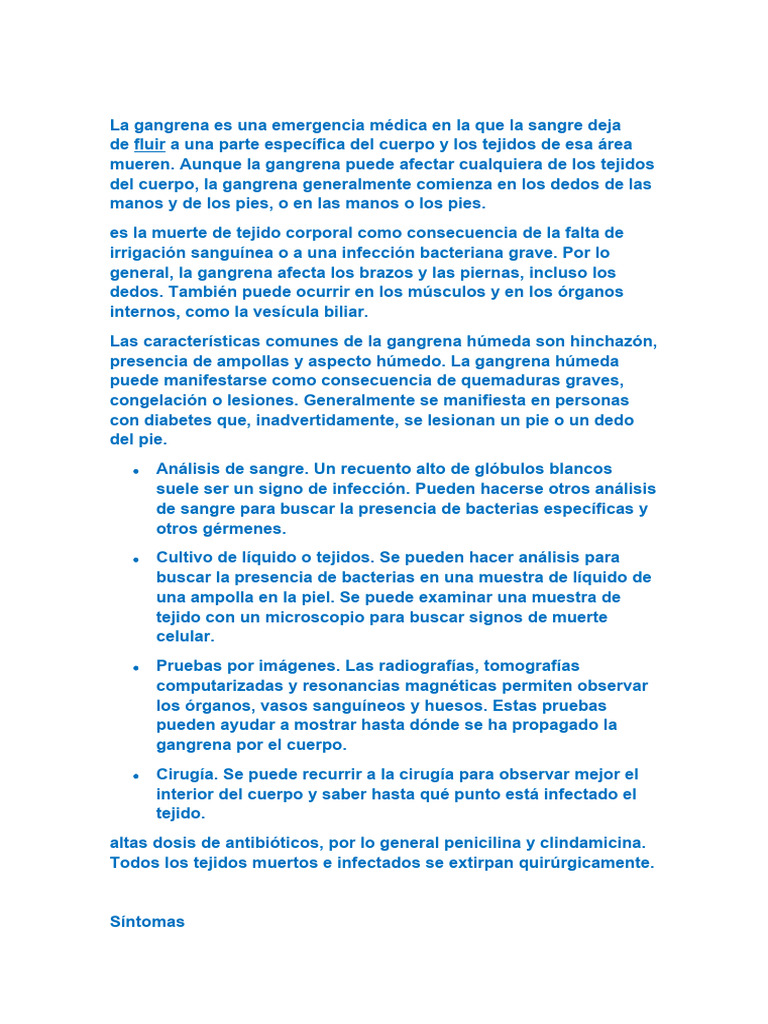 Inicios y síntomas de la gangrena | PDF | Sangre | Terapia física