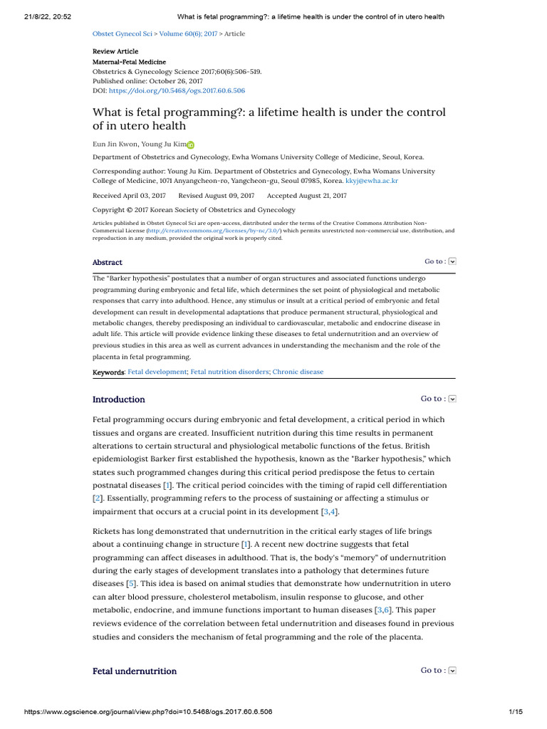 What Is Fetal Programming - A Lifetime Health Is Under The Control of ...