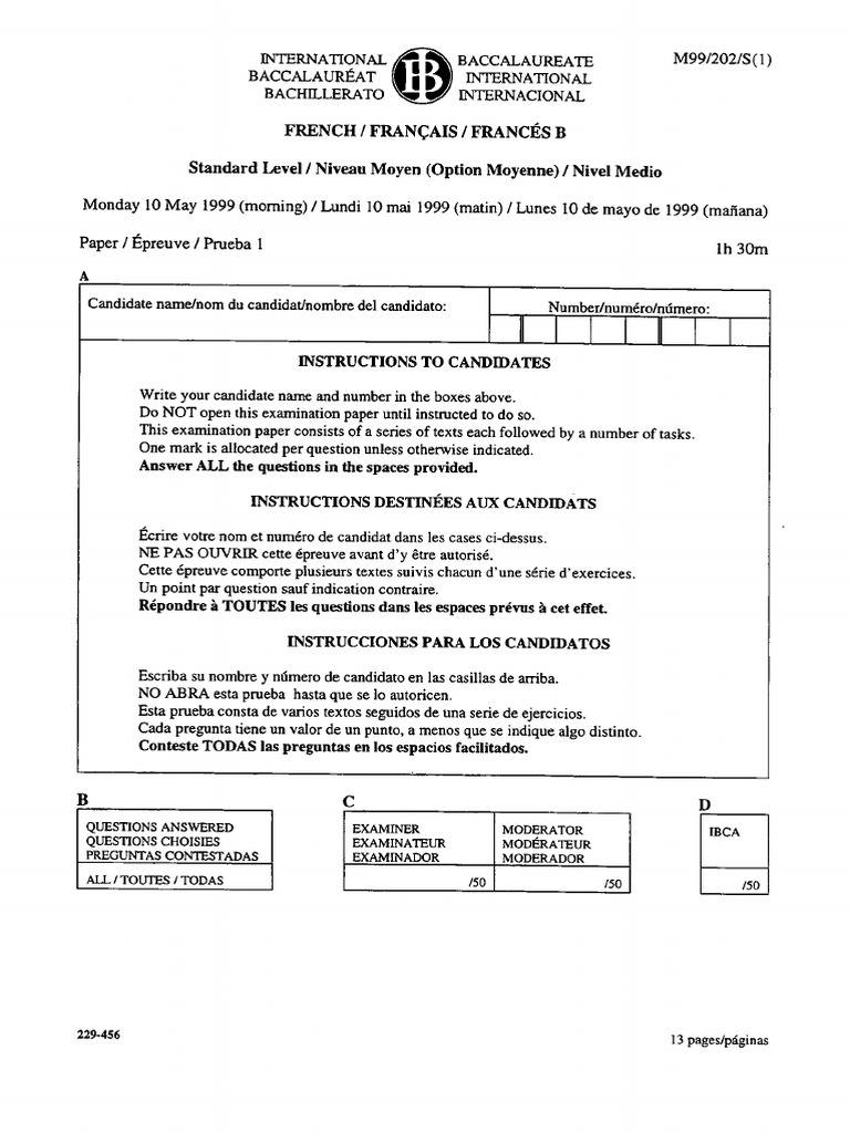 French B Paper 1 SL | PDF