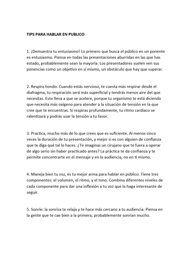 Lamina 2. Tips para Hablar en Publico | PDF | Crecimiento personal y ...