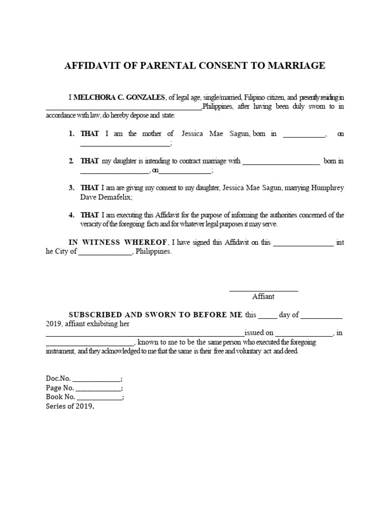 Affidavit of Parental Consent To Marriage | PDF