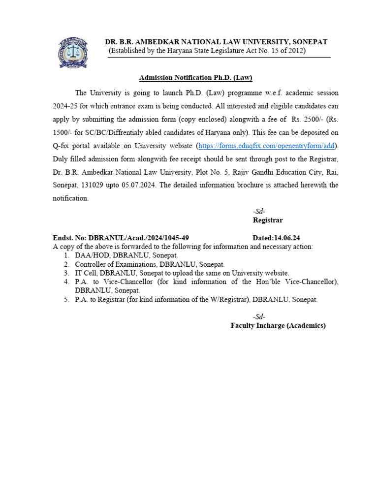 Notification and Entrance Form PH.D | PDF | Doctor Of Philosophy | Qualifications