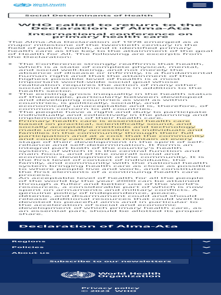 Declaration of Alma-Ata | PDF | Health Care | Social Programs