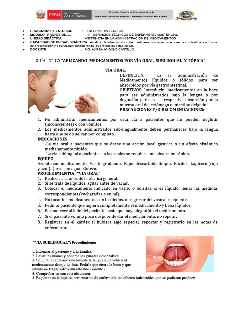 Guia 17-Via Oral, Sublingual y Tópica | PDF | Medicamentos con receta ...