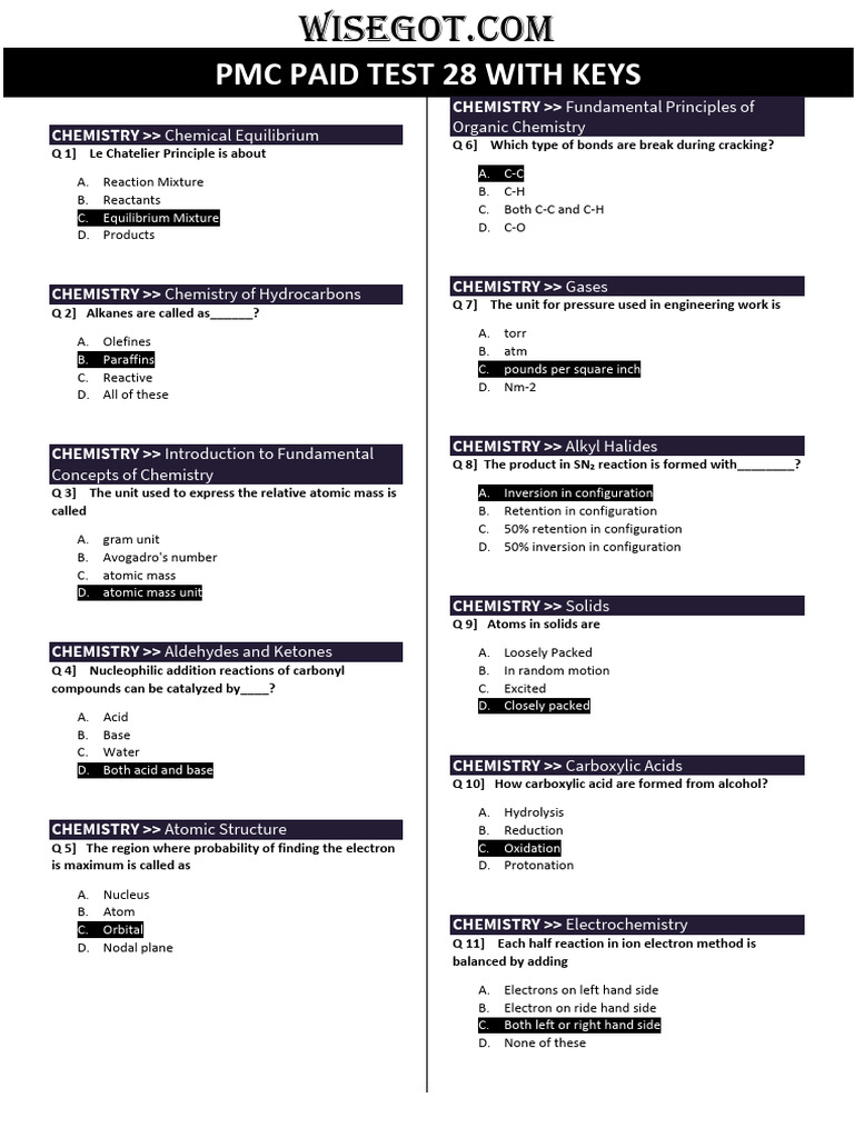 Chemistry Paid Test Questions and Answers | PDF | Chemistry | Biology