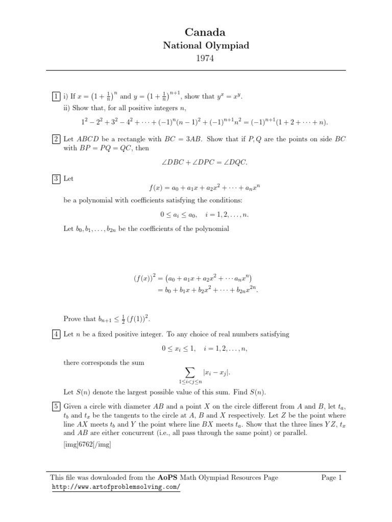 Canada National - Olympiad 1974 51 | PDF | Mathematics | Mathematics Of ...