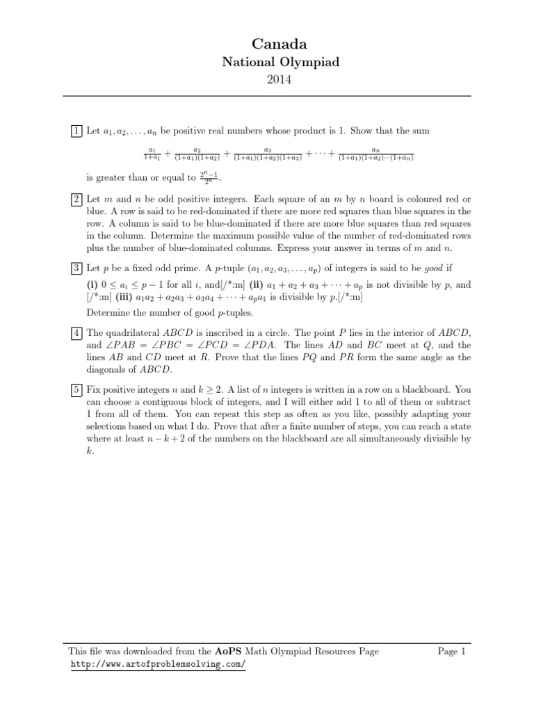 Canada National Olympiad Problems 2014 | PDF