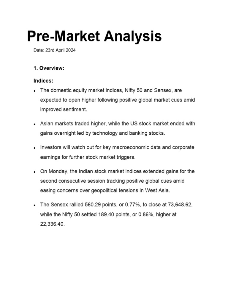 Pre-Market Stock Analysis for April 23, 2024 | PDF | Stock Market | Stocks