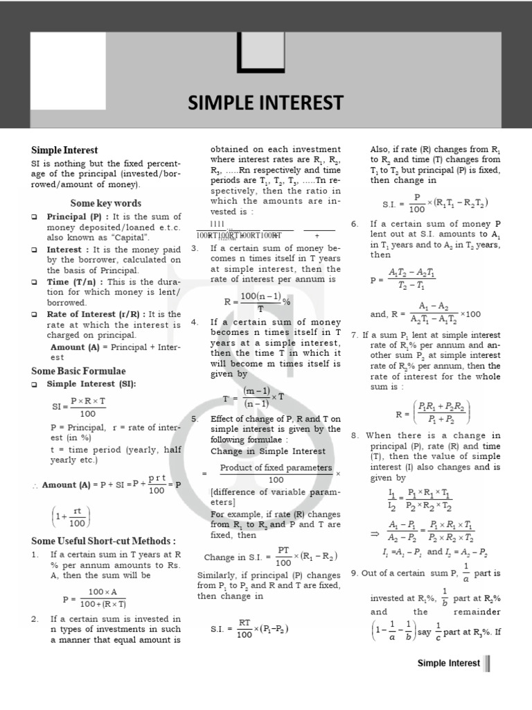 Simple Interest | PDF | Interest | Percentage