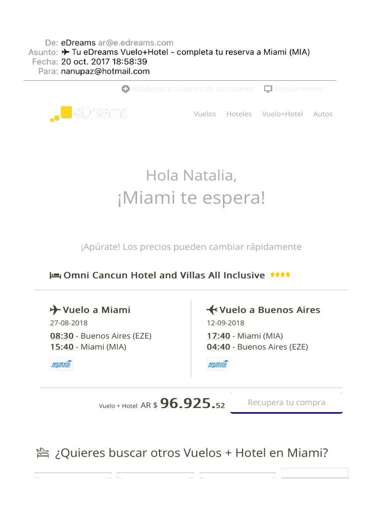 Tu Edreams Vuelo+Hotel - Completa Tu Reserva A Miami (MIA) | PDF