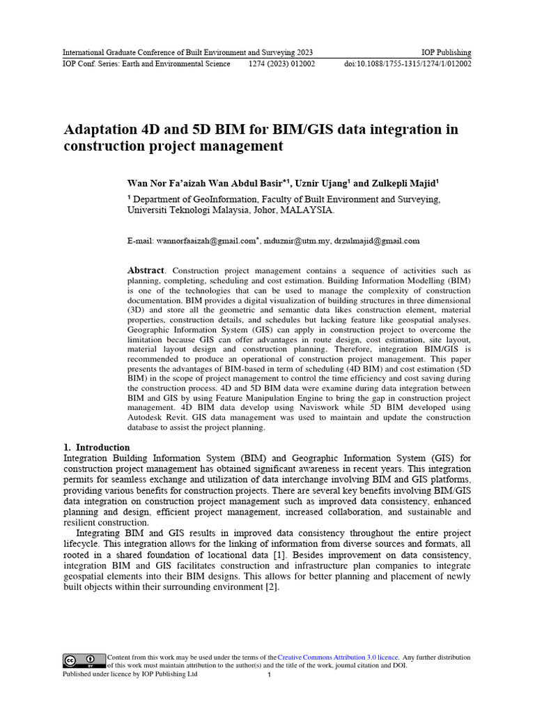 Adaptation 4D and 5D BIM For BIMGIS Data Integration in | PDF ...