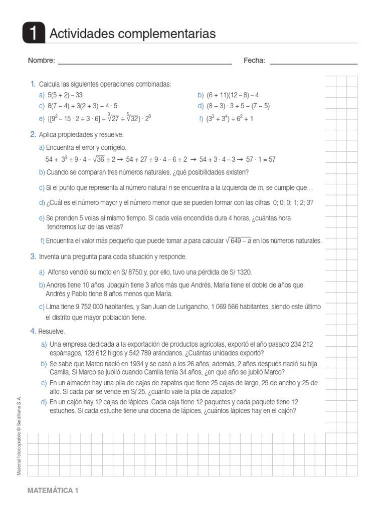 MATE1 U1 FICHA6 Actividades Complementarias | PDF