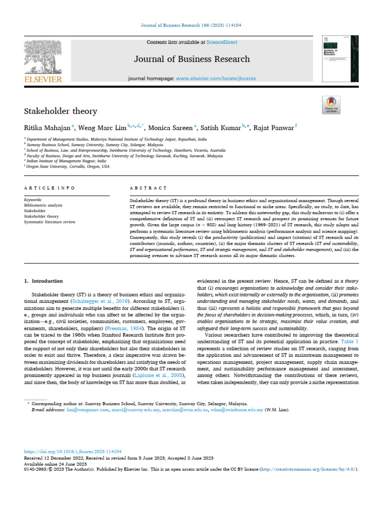 Ritika Mahajan Et,. Al (2022) Stake Holder Theory (Bagus Sekali) | PDF ... Ritika Mahajan Et,. Al (2022) Stake Holder Theory (Bagus Sekali) | PDF ...