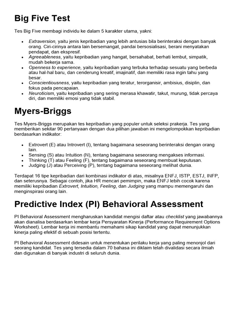 Big Five Test | PDF | Pengembangan Diri | Sains & Matematika