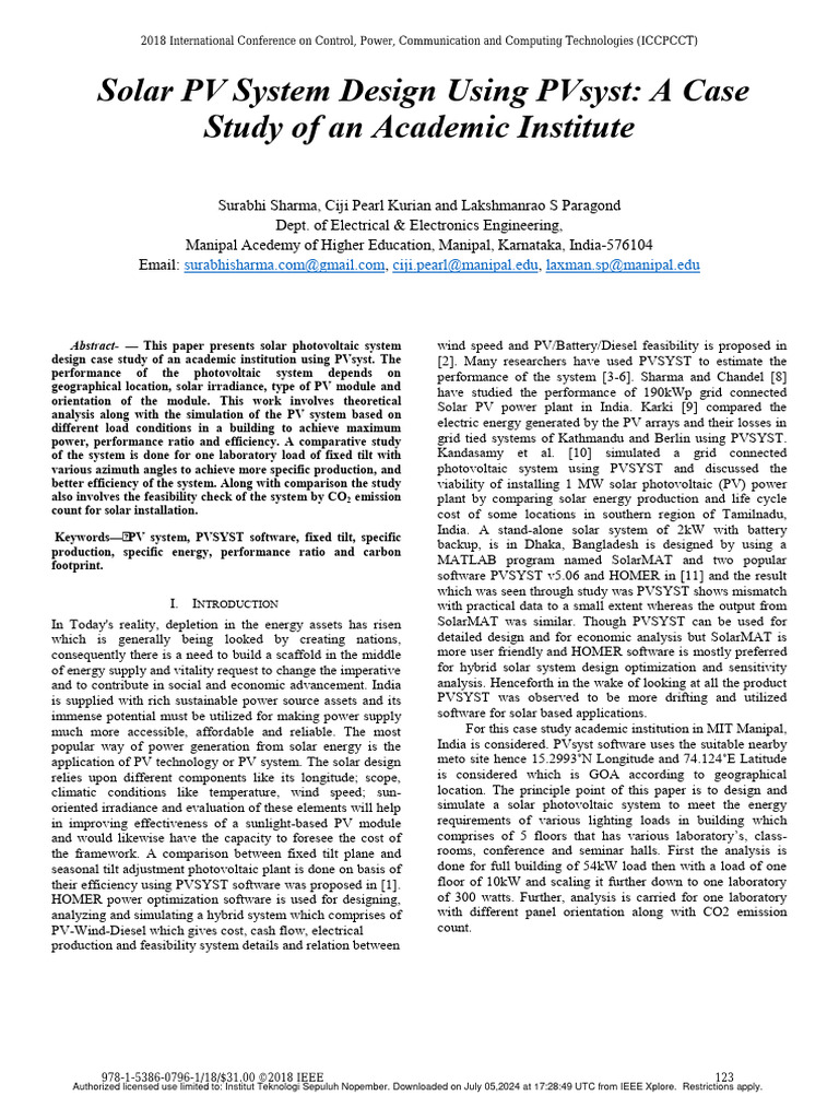 Solar PV System Design Using PVsyst A Case Study of An Academic ...