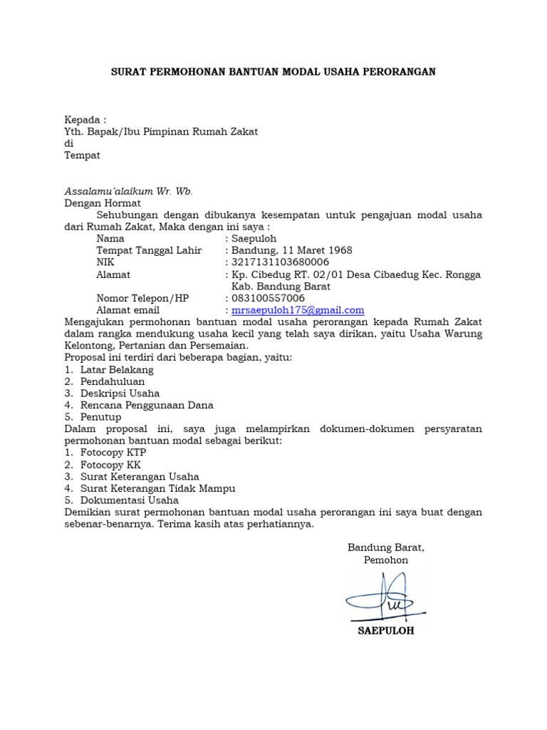 Proposal Modal Usaha Perorangan | PDF | Karier & Perkembangan ...