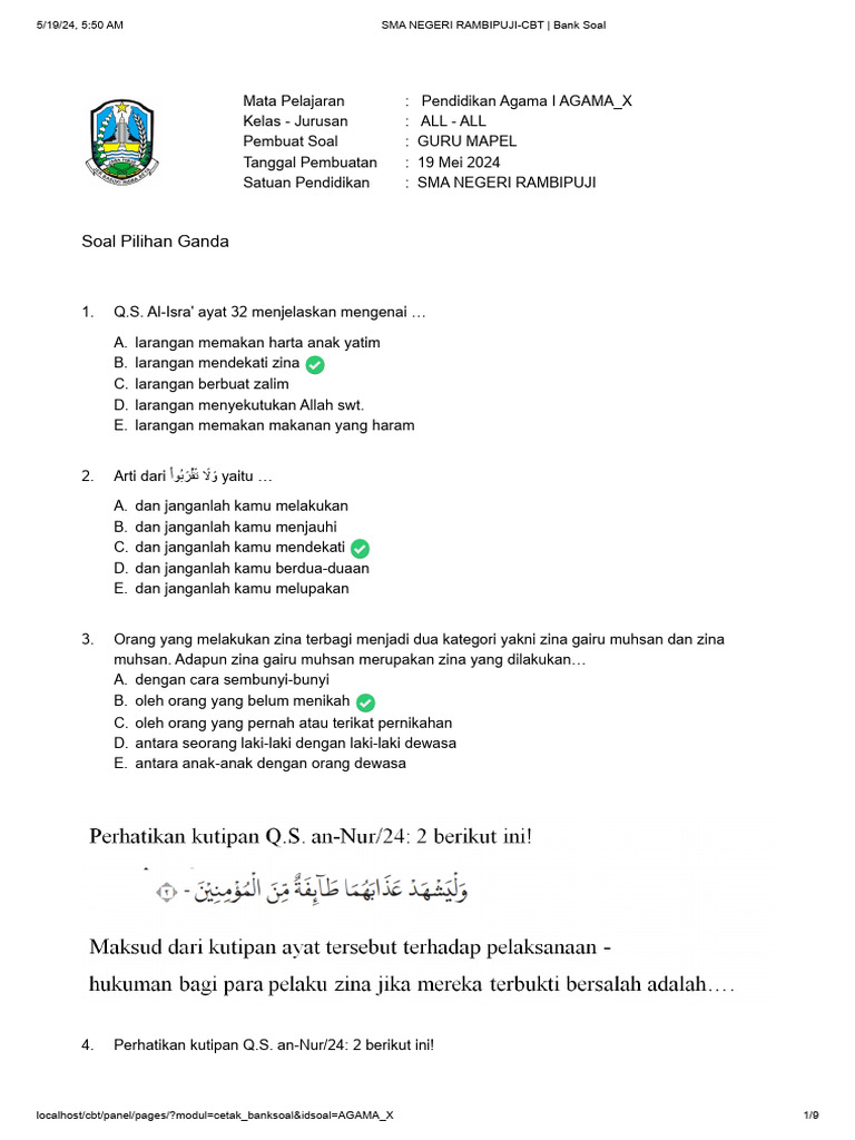 Soal CBT Agama X | PDF | Kesehatan Holistik
