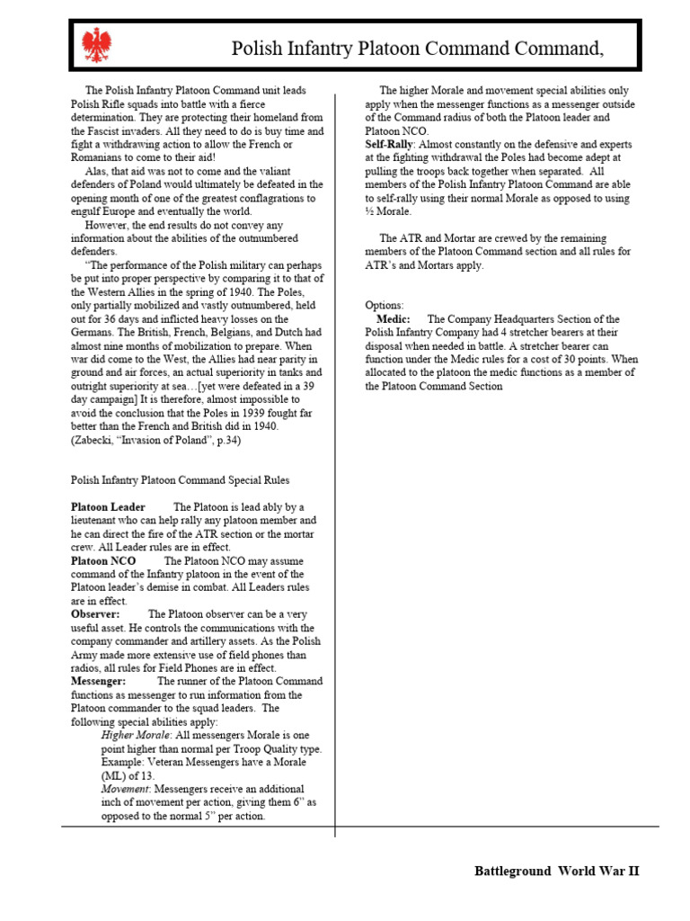 Polish Infantry Platoon Command PG 2 | PDF | Platoon | Company ...