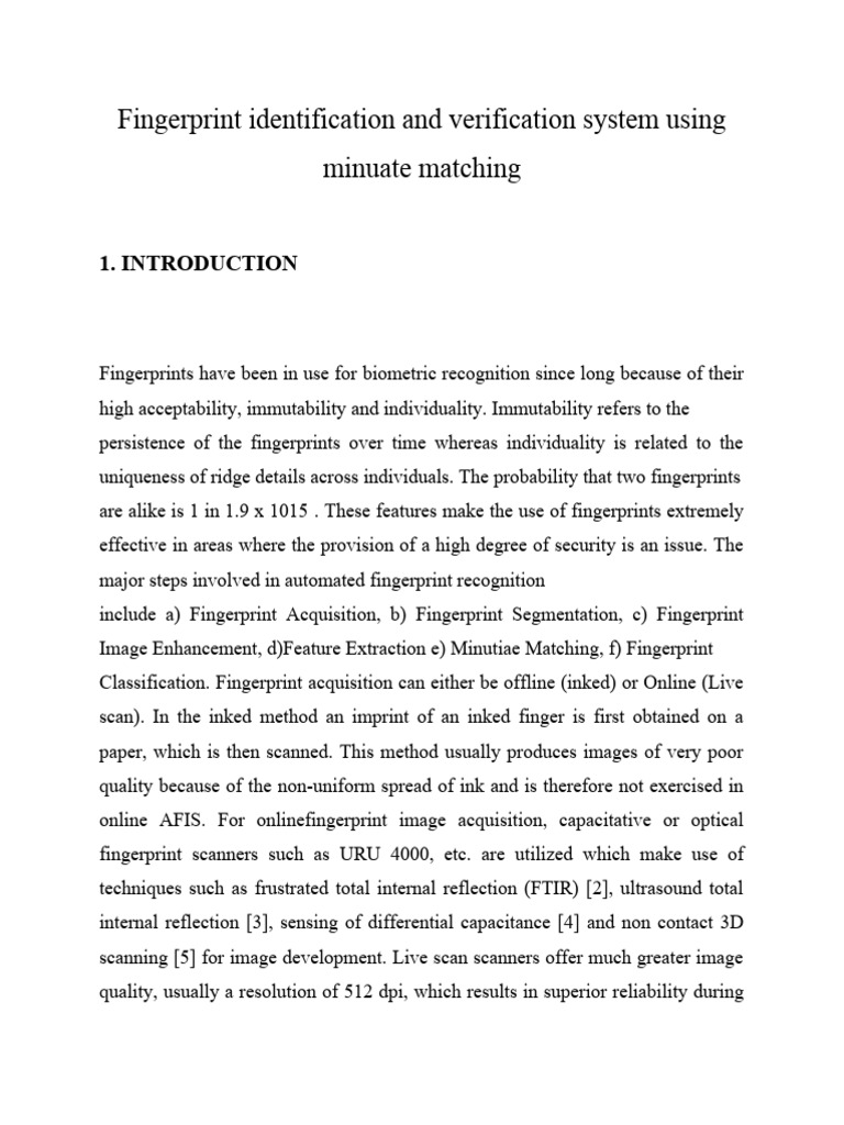 Fingerprint Identification and Verification System Using Minuate Matching | PDF | Fingerprint ...