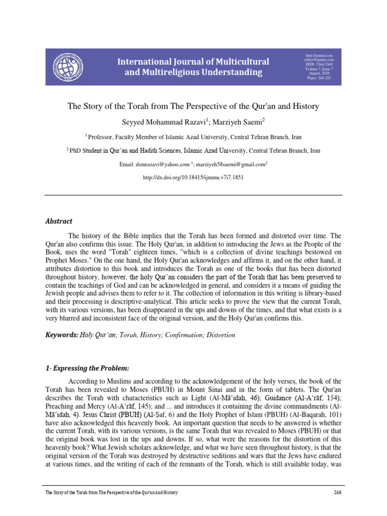 The Story of the Torah From the Perspective of The | PDF | Torah | Moses