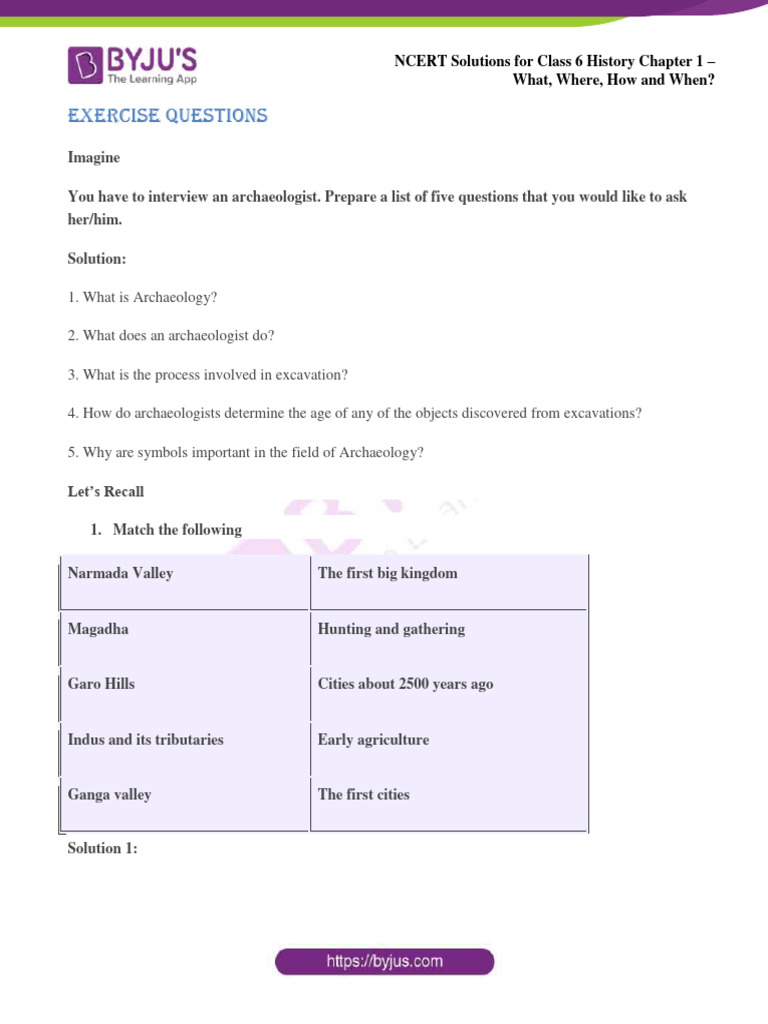 NCERT Solutions For Class 6 History Chapter 1 What Where How and When ...