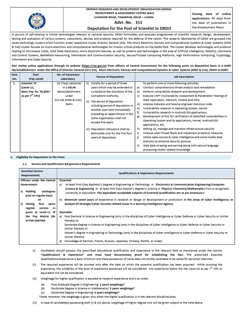 Advt 151 02072024022741058 | PDF | Computer Science | Academic Degree