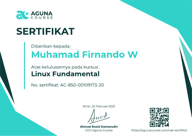Sertifikat Linux Fundamental - Aguna Course | PDF