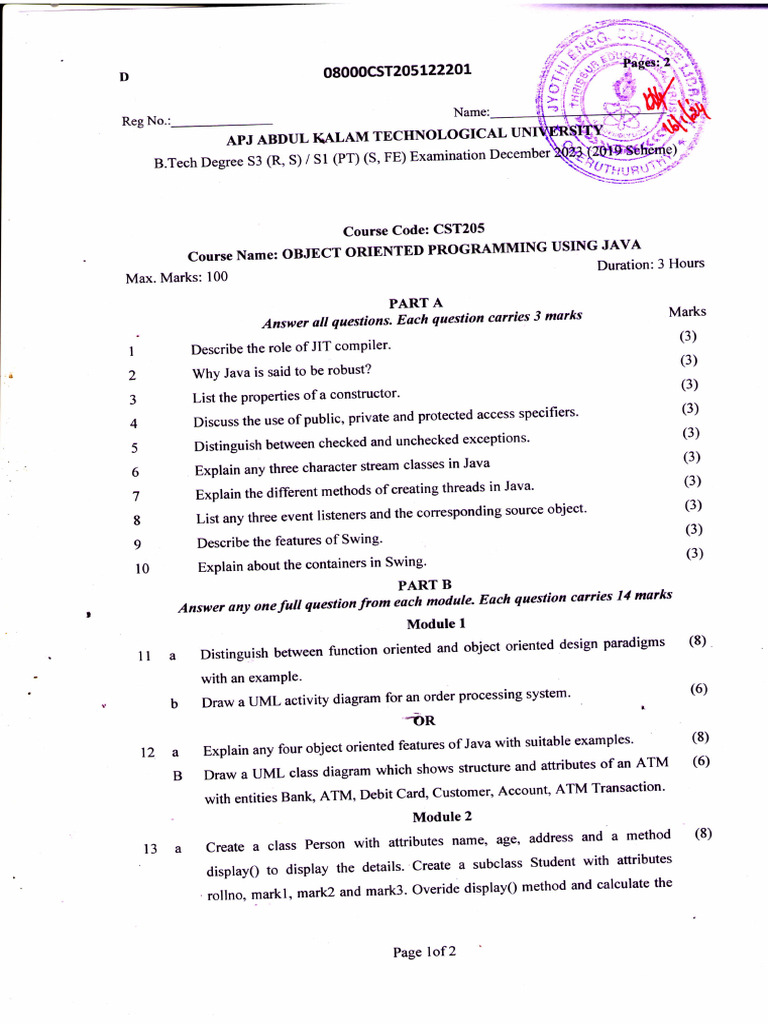 CST205 Object Oriented Programming Using Java, December 2023 | PDF ...