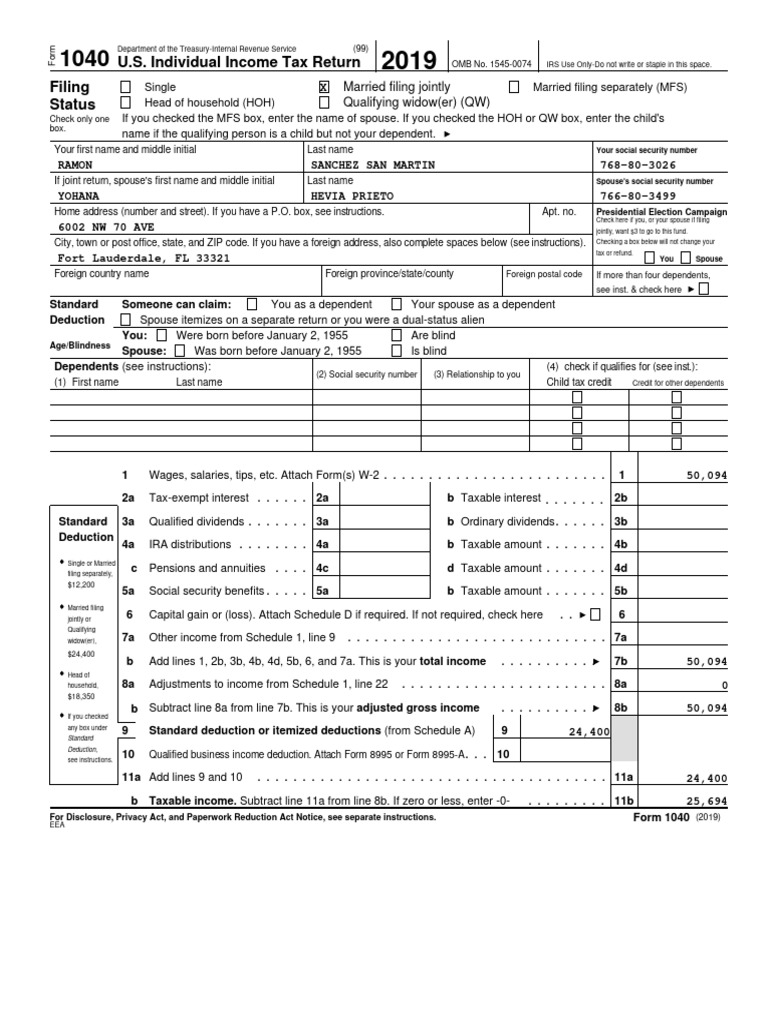 2019 Tax Return Documents (SANCHEZ SAN MARTIN RA) | PDF | Tax Refund ...