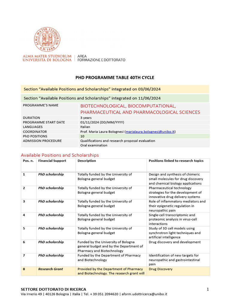 PhD in Biotechnological Sciences 2024 | PDF | Academic Degree | Doctor ...