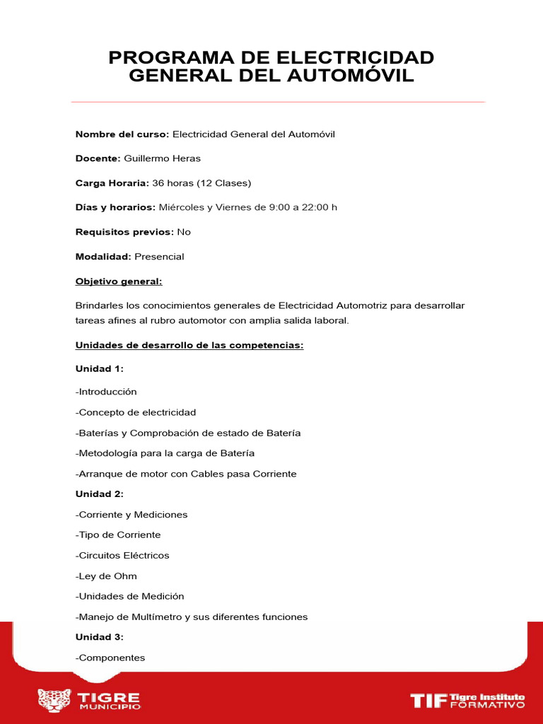 Programa de Electricidad General Del Automóvil | PDF | Electricidad ...