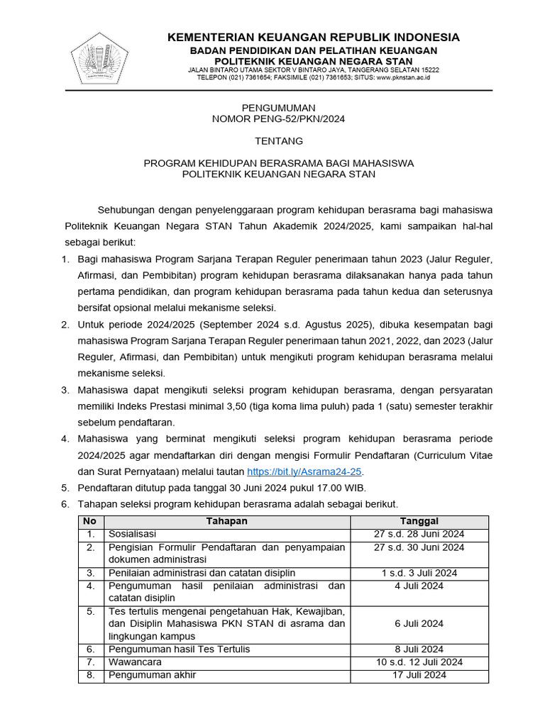 Program Asrama Mahasiswa PKN STAN | PDF | Bisnis