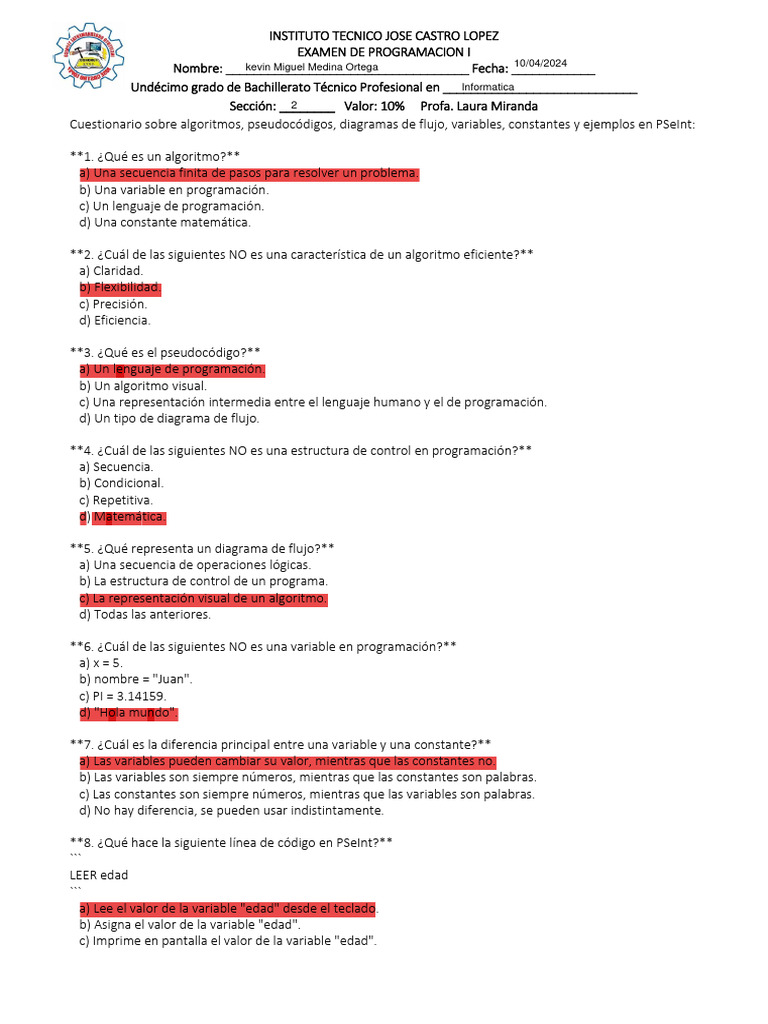 Tarea Primer Parcial Programacion I | PDF | Algoritmos | Programación ...