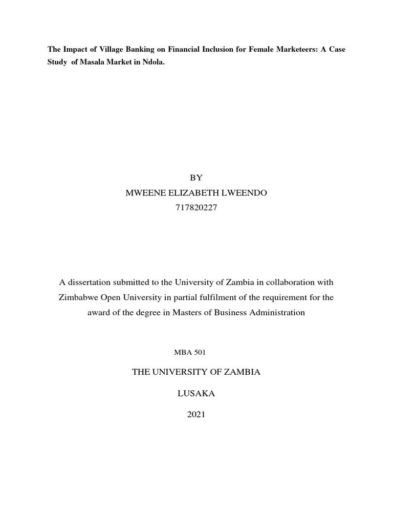Dissertation Mweene Elizabeth Lweendo | PDF | Microfinance | Microcredit