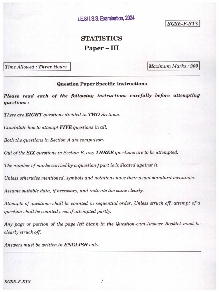 QP-IES-ISS-24-STATISTICS-PAPER-III-240624 | PDF