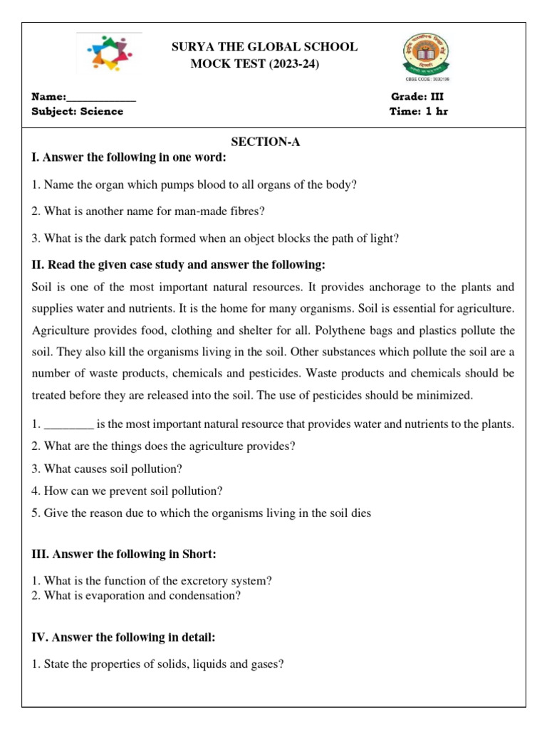 Science Mock Test Gr-3 | PDF | Soil | Water