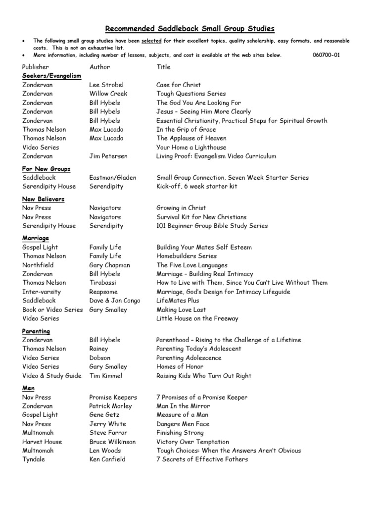 Recommended Small Group Studies | PDF | Zondervan