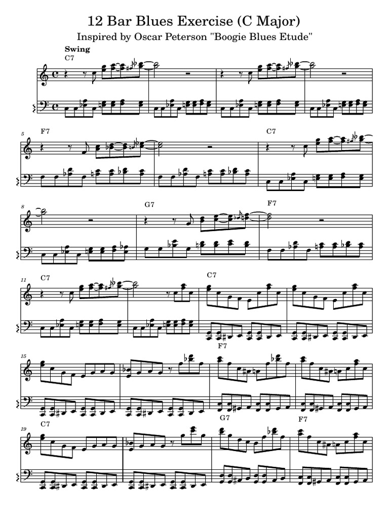 12 Bar Blues Piano Exercise C Major JazzPianoAcademy | PDF | American ...