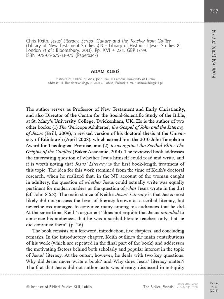 Chris Keith Jesus Literacy Scribal Cultu-1 | PDF | Jesus | Literacy