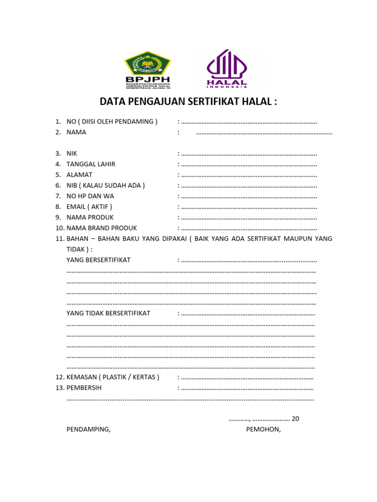 Data Pengajuan Sertifikat Halal | PDF