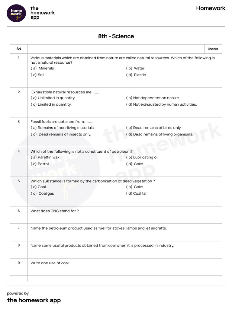 Questions - Homework - 8th - Science - 2024-07-05T04 - 59 | PDF | Coal ... Questions - Homework - 8th - Science - 2024-07-05T04 - 59 | PDF | Coal ...