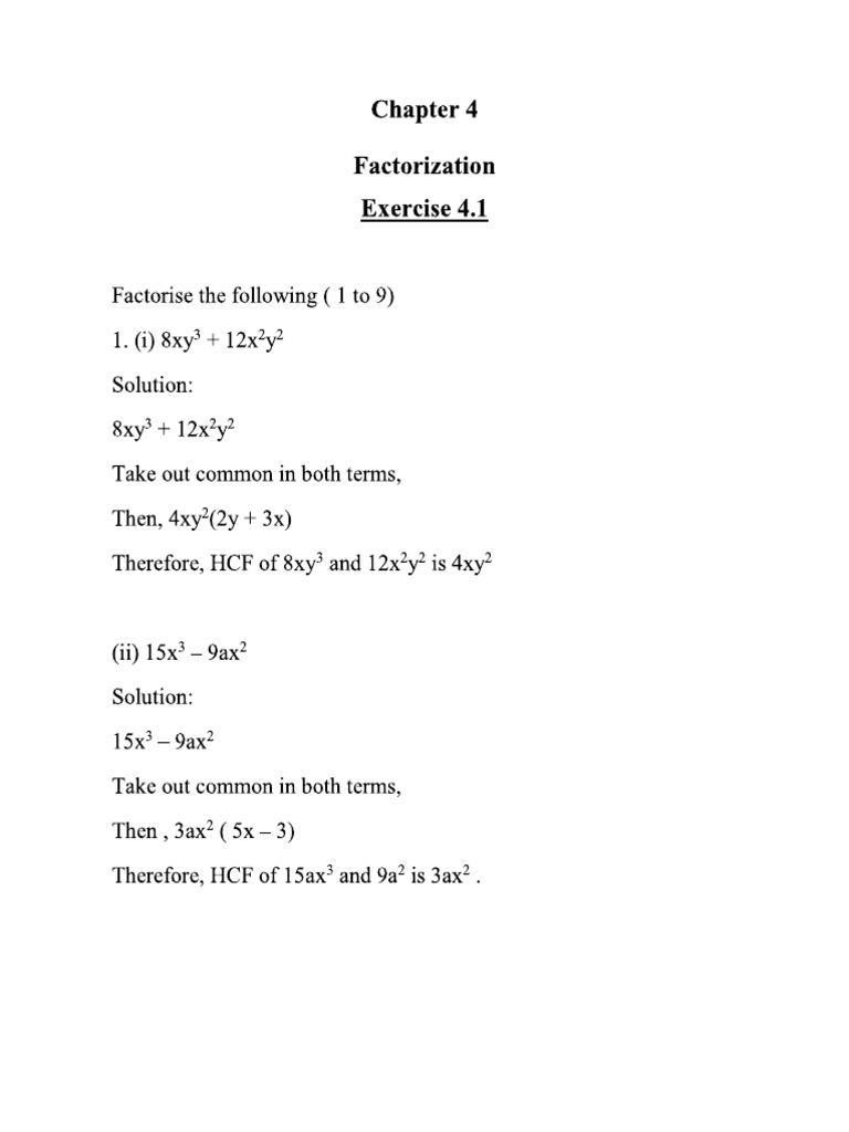 Factorisation Class 9 XHAPTER 4 M.L AGARWAL SOLUTIONS | PDF