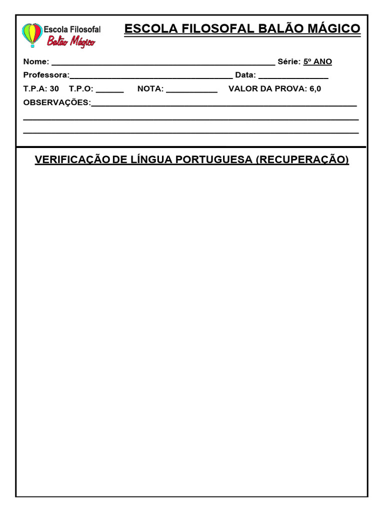 5 ANO PROVA Junho | PDF